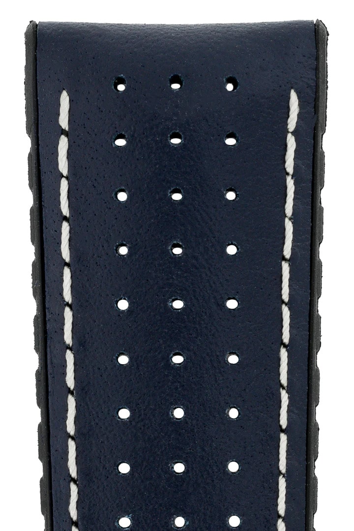 Hirsch TIGER Perforated Leather Performance Watch Strap in BLUE - Tusen ...